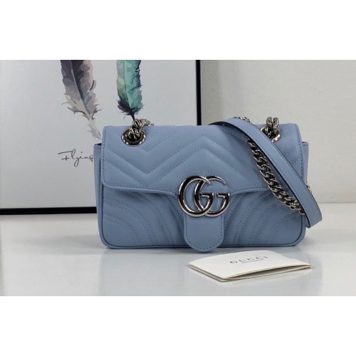 Gucci 446744 GG Marmont mini bag in Pastel Blue matelasse chevron ...