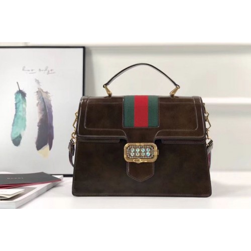 Gucci 513138 Leather Medium Shiny Brown Leather top handle bags ...