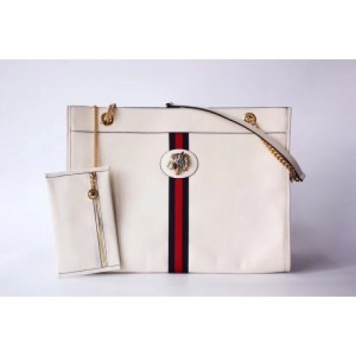 Gucci White Calfskin Rajah Large Tote - 666