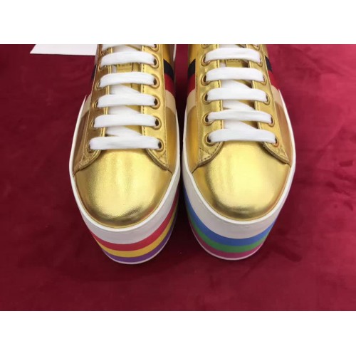 Gucci Metallic Gold Leather Rainbow Platform Sneaker 474538 2017